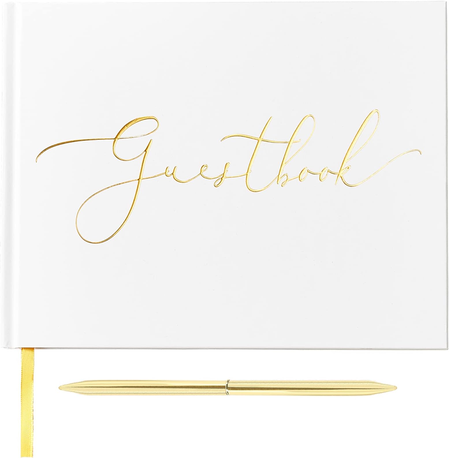 Amazon.com: BPFY White Wedding Guest Book, 9"x7" Hardcover Guest Book ...