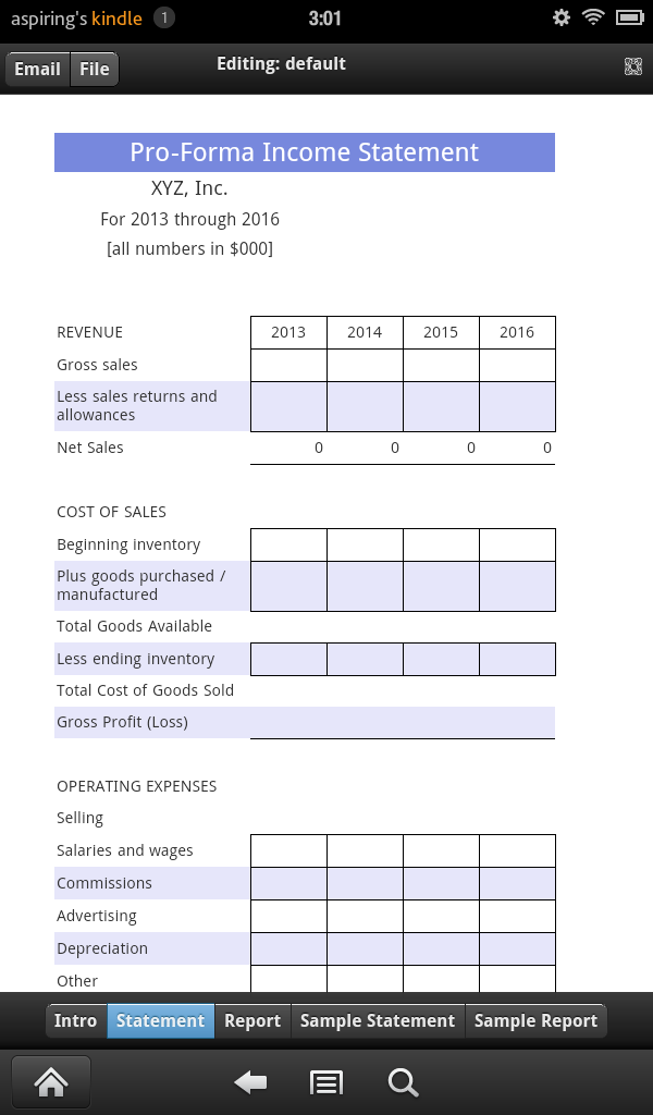 Proforma Income Statement - App on Amazon Appstore