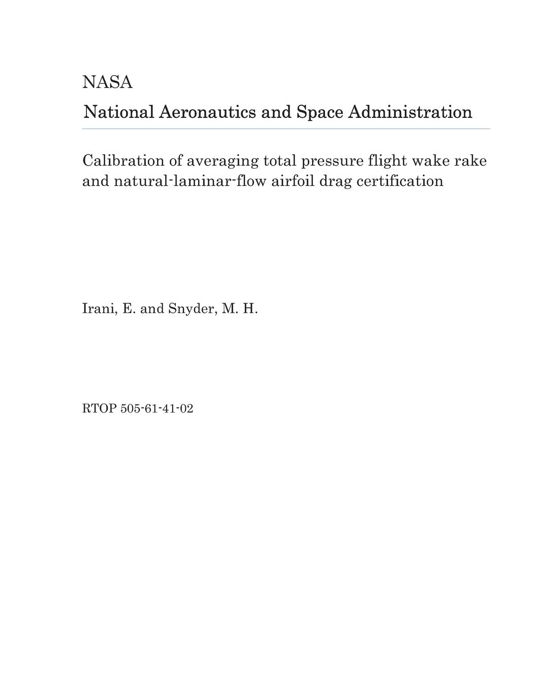 Buy Calibration of averaging total pressure flight wake rake and ...