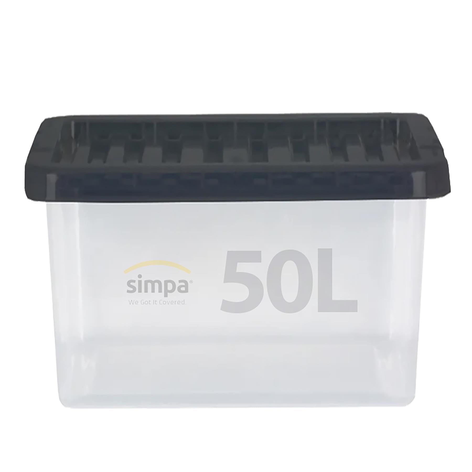 simpa 50 Litre 50L Stackable Plastic Storage Box with Clear/Black Lid ...