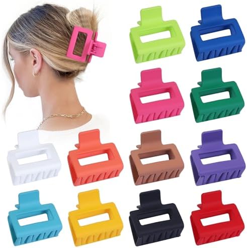 Amazon.com: Sisiaipu 2 Inch Medium Hair Claw Clips 12 Pcs Square Hair ...