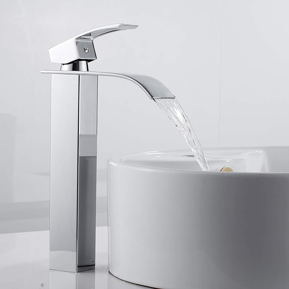 Waterfall Bathroom Counter Top Taps Bath Basin Mixer Tap Chrome Square ...