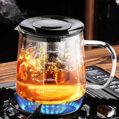 Amazon.com | PARACITY Glass Teapot Stovetop 34 OZ with Vertical Stripes ...