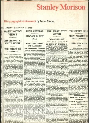 Stanley Morison: His Typographic Achievement by James Moran (1971-07-03 ...