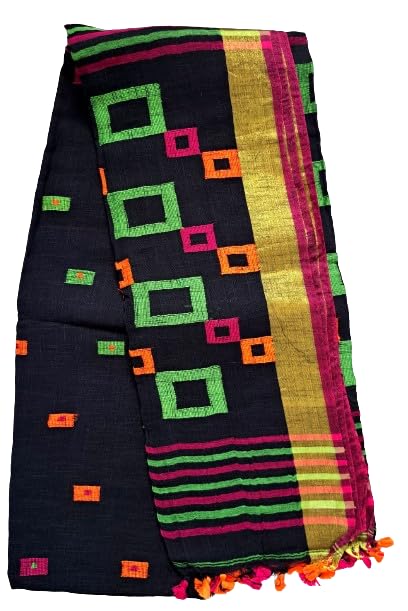 Buy Sari Kuthir Women's Pure linen Khadi allover embroidary block ...