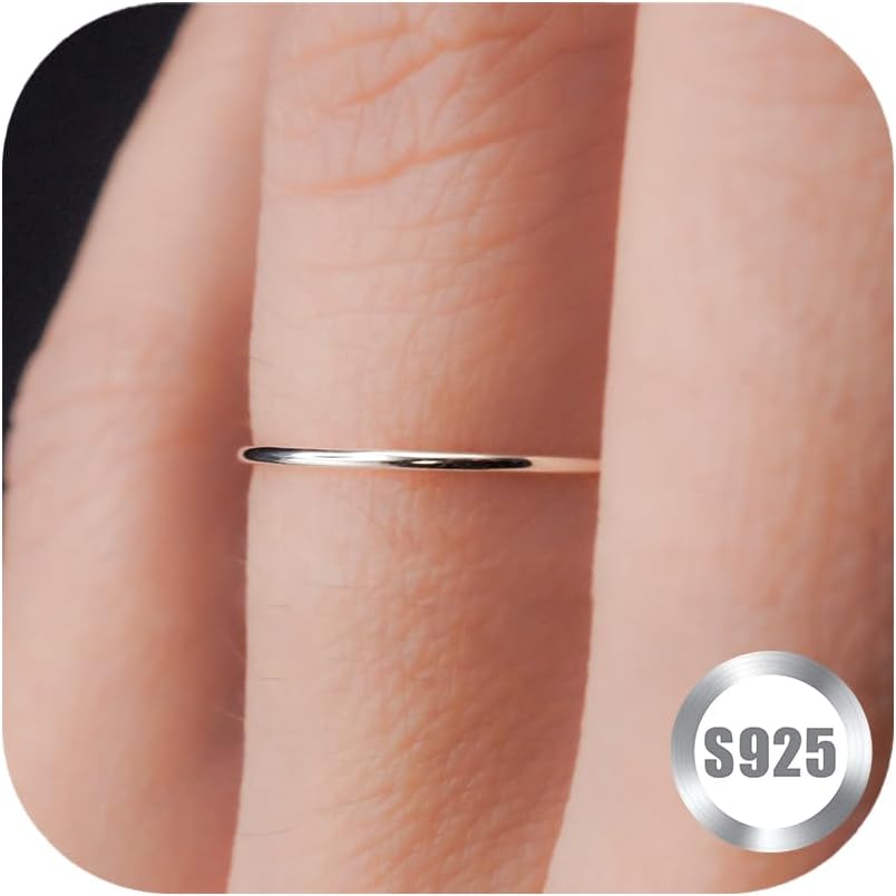 Amazon.com: ZNBOH 1mm S925 Sterling Silver Rings for Women Non Tarnish 14K Gold Filled Thin ...