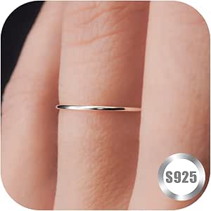 Amazon.com: ZNBOH 1mm S925 Sterling Silver Rings for Women Non Tarnish 14K Gold Filled Thin ...