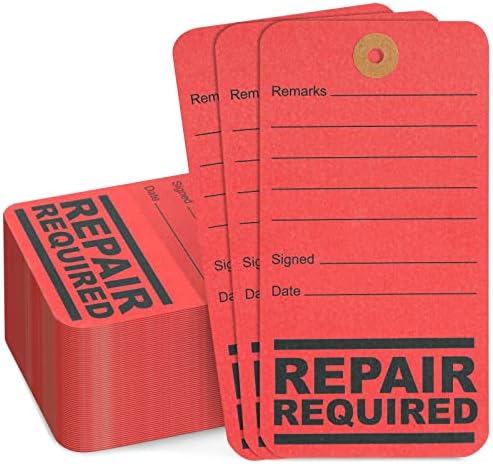 100-Pack Repair Required Tags, Red Service Tags for Broken Equipment ...
