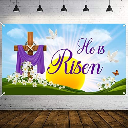 Amazon.com: He is Risen Banner Religious Happy Easter Banner ...