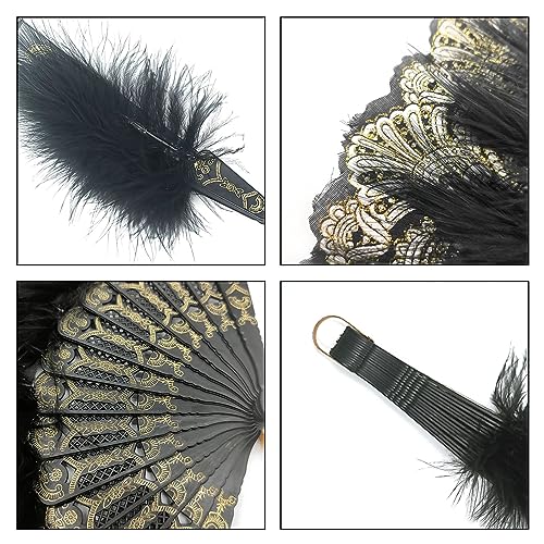 SKHAOVS 2 Pcs 1920s Vintage Style Folding Handheld Feather Fan, Marabou ...