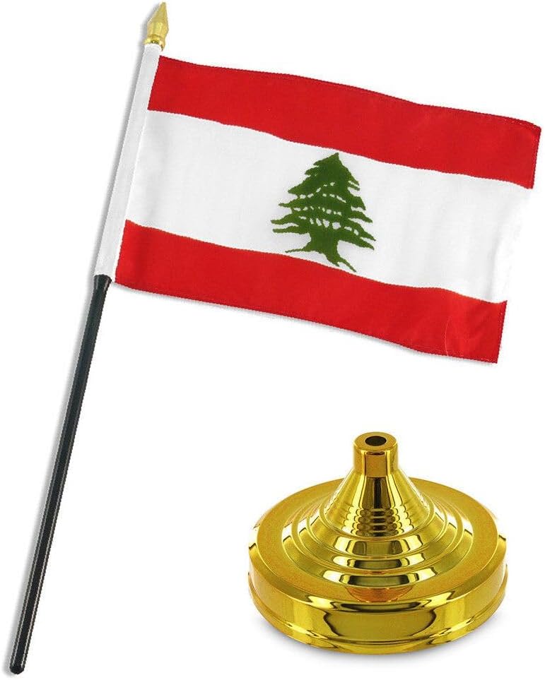 Amazon.com : Lebanon Lebanese Flag 4"X6" Desk Set Table Stick Gold Base ...
