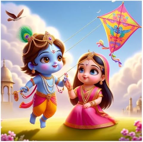Devesh Creation Little Krishna With Radha Flying Kite Wall Poster For ...