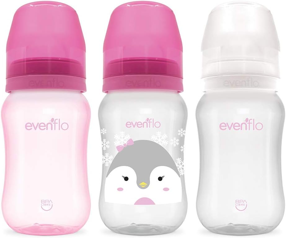 Evenflo, Biberón Forest Anticólicos Cuello Ancho, Niña, Color Rosa, Flujo Medio, 9oz/270ml, 3 ...