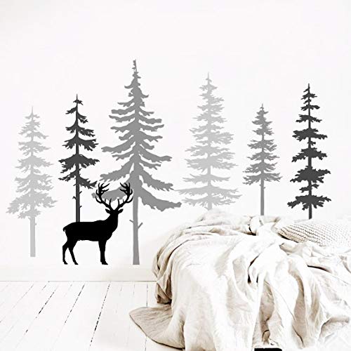 Amazon.com: 3 Color Pine Tree Forest Wall Decals - Tree Wall Decals ...