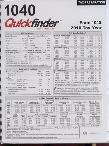 1040 Quickfinder Handbook Tax Preparation 2010 Tax Year: Thomas Reuters ...
