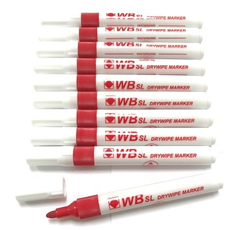 Whiteboard Drywipe Bullet Tip Red Markers x 10 (PC) : Amazon.co.uk ...