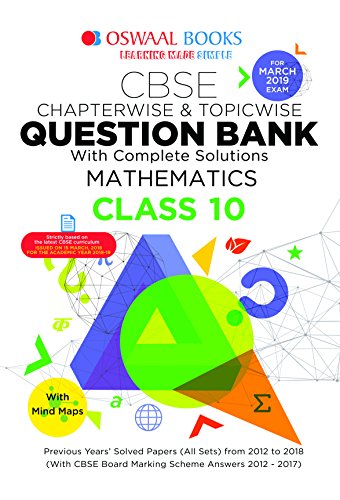 Oswaal CBSE Question Bank For Class 10 Mathematics (Mar 2019 Exam ...