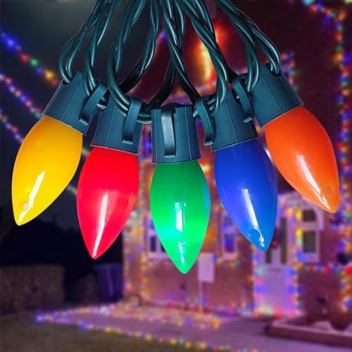 C9 LED Multicolor Christmas Lights, 25Ft Vintage Christmas String ...