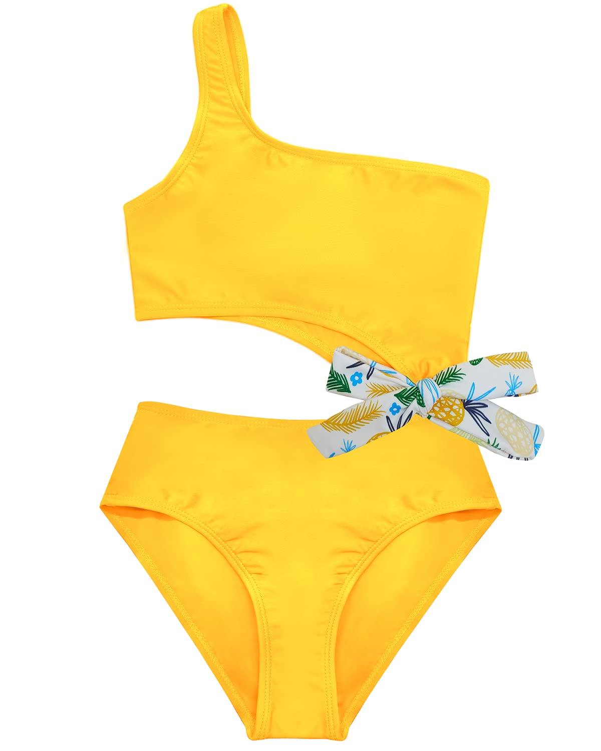 SHEKINI Girl's One Shoulder One-Piece Swimwear Solid Cutout Bow ...