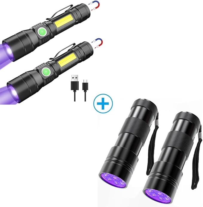 COSOOS 2 Pack Mini Blacklight Flashlight + 2 Pack Flashlight with 7 ...
