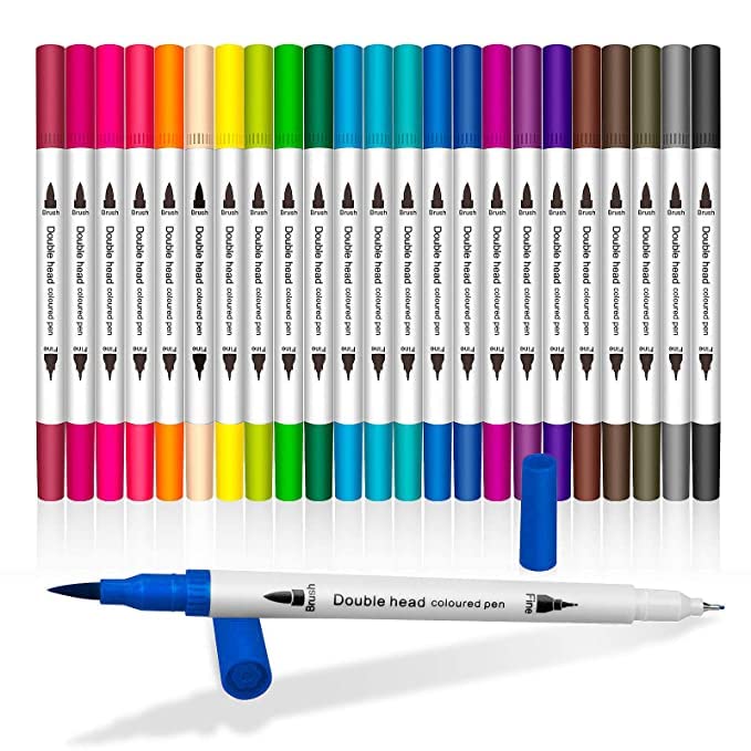 RAMNATH'S generic Dual Tip Brush Marker Pens 24 Colors,Brush Tip with ...