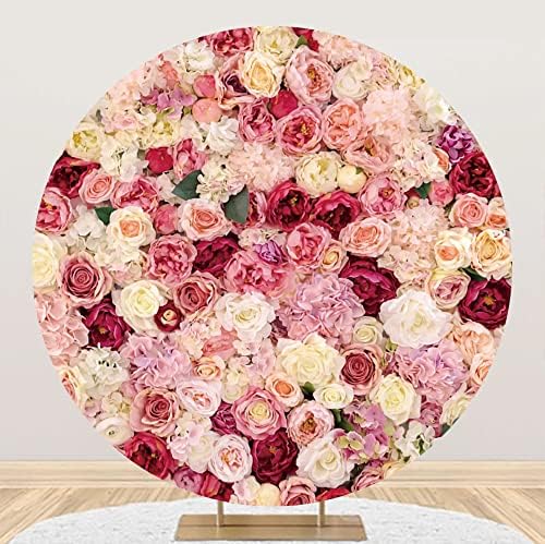 Amazon.com : Leyiyi 6x6ft Floral Round Backdrop Pink Rose Flower ...