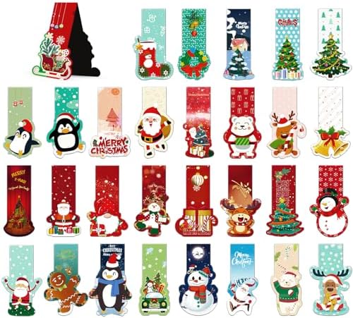 Agoer Christmas Magnetic Bookmarks Bulk,30 Styles Bookmark for Kids ...