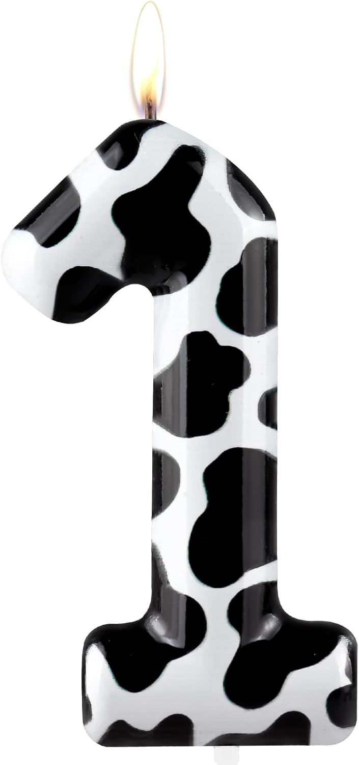 Amazon.com: Number 1 Candles 1st Birthday Candles Cow Black Happy ...