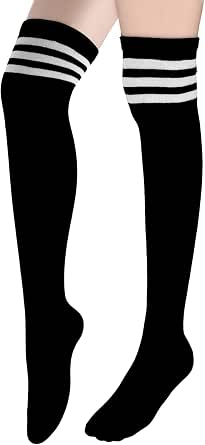 WY LIGHTING LEVEL Thigh High Socks for Women, Stripes Thin Tube Socks ...