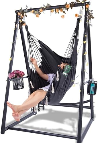 Amazon.com : Hammock Chair Hanging Rope Swing & Stand Set with Two ...