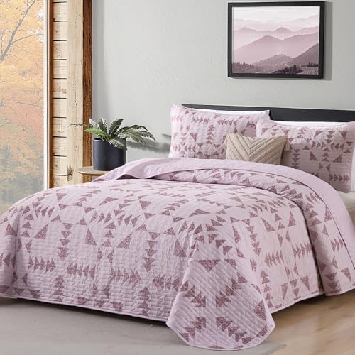 Amazon.com: WONGS BEDDING Pink King Quilt, 3 Pieces Cabin Geometric ...