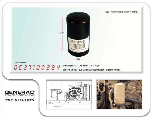 Amazon.com : Generac Part #: 0C27100284 - CARTRIDGE;OIL FILTER : Patio ...