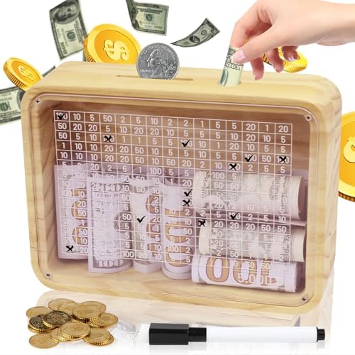 Amazon.com: Wooden Money Saving Box with Cash Vault $10000 Piggy Bank ...
