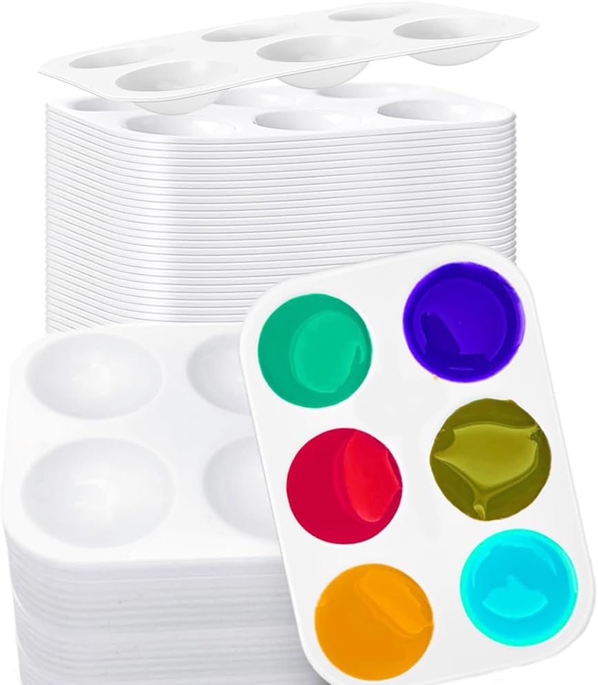 Amazon.com: 100 Pcs White Plastic Paint Tray Palette,6 Well Rectangular ...