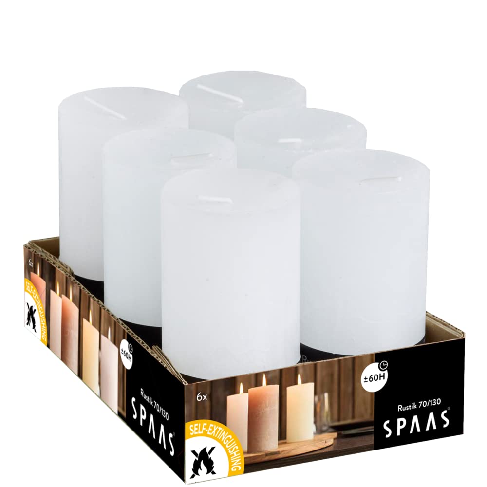 Spaas 6 Rustic Unscented Rustic Pillar Candles 70/130 mm, 60 Hours ...