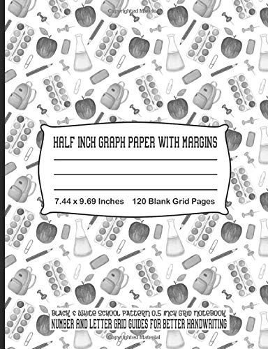 Buy Half Inch Graph Paper with Margins - Black & White School Pattern ...