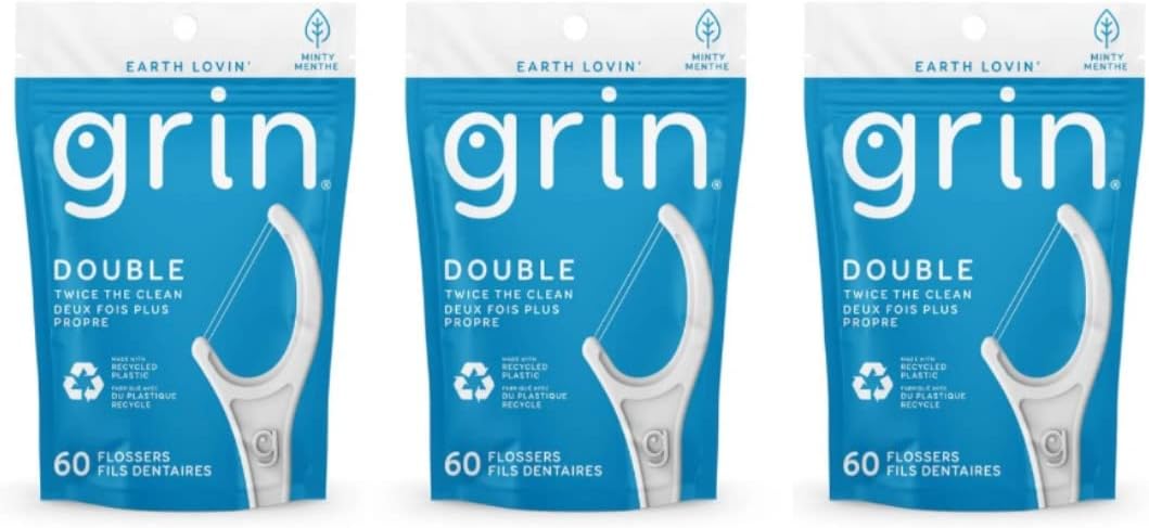 Amazon.com : Grin Dental Floss |3 Packs of 60 (Double Twice The Clean ...