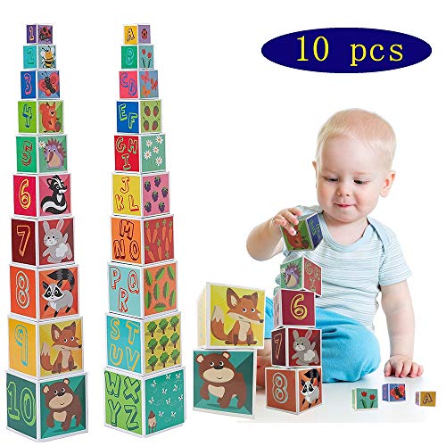 TOWO Wooden Stacking Boxes-Nesting and Sorting Cups Numbers Alphabet ...