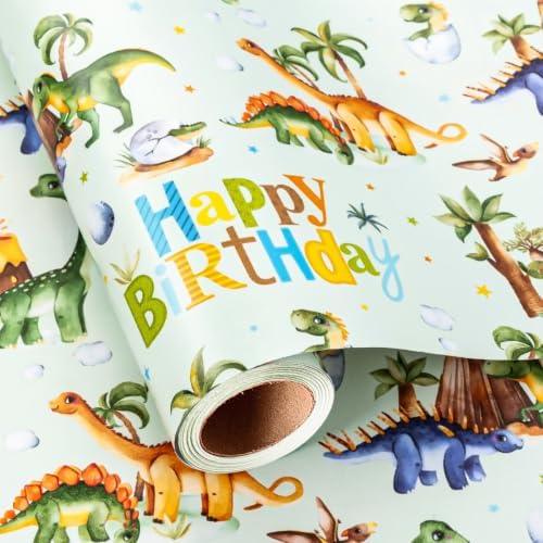 Amazon.com: Garbendy Dinosaur Birthday Wrapping Paper Roll - Mini Roll ...