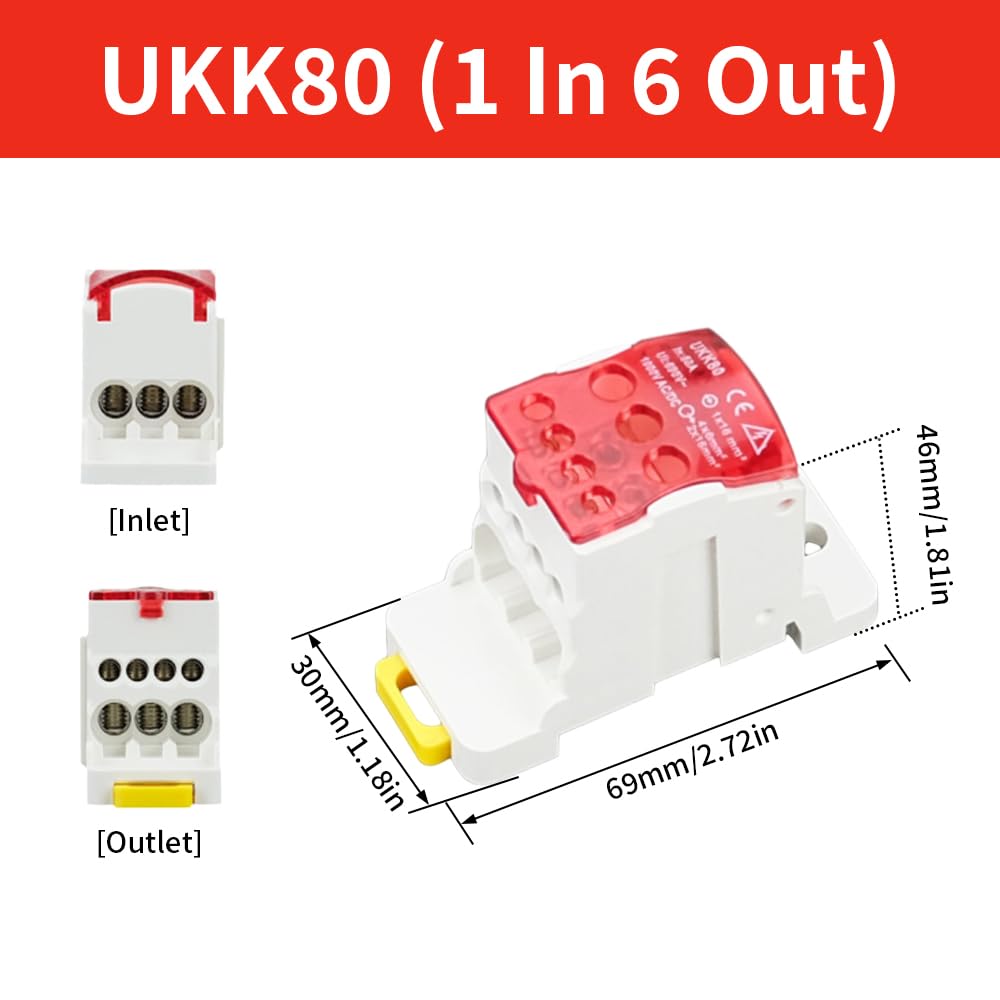 Snapklik.com : DIN Rail Distribution Box,690V 80A Positions Screw ...