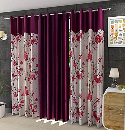 Buy Parda Sansar 3D Digital Print Floral Heavy Curtains Combo/Set of 3 ...