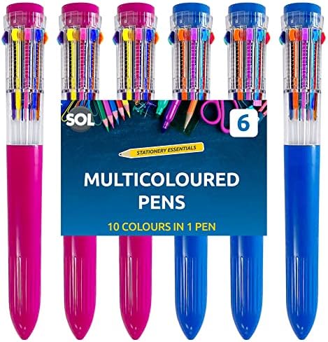 SOL 6pk Multicoloured Pens, 10-in-1 Retractable Multi Coloured Pens All ...