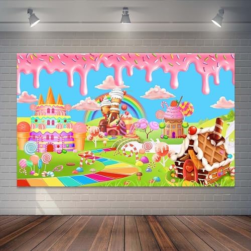 Amazon.com : Candyland Backdrop 7x5FT Cartoon Rainbow Lollipop Icecream ...