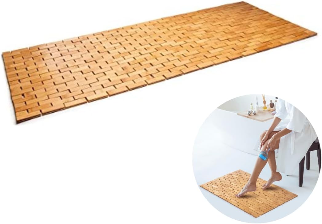 Amazon.com: Dicunoy Bamboo Bath Mat, Bathroom Shower Rug, Wooden Toilet ...