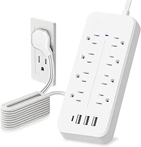 FANDBO 12 en 1 Regleta Multicontacto Extension USB, con 8 Salidas CA y 4 Puertos USB (1 USB C ...