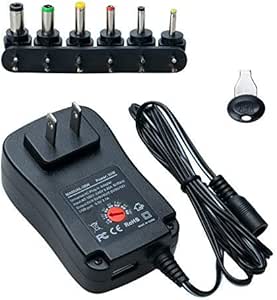 COVVY 30W Universal AC/DC Adapter Switching Power Supply, with 6 Selectable Adapter Tips and USB ...