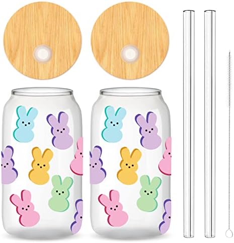 Amazon.com: Whaline 2 Pack Easter Drinking Glasses 16oz Easter Bunny ...