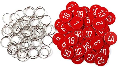 Sourcemall Plastic ID Number Tags Key Tags with Key Rings (1-100, Red ...