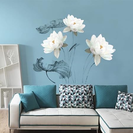 Amazon.com: Maydahui Lotus Flowers Wall Sticker Green Leaf and Lotus ...