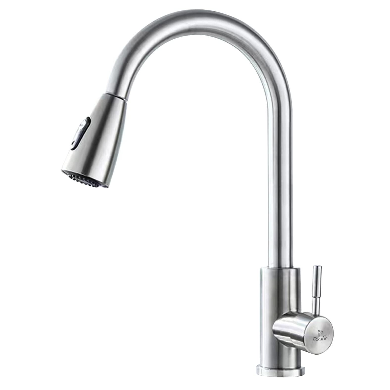 Pixaflo SS 304 Pull Out Kitchen Sink Mixer Tap with Swivel Spout and ...